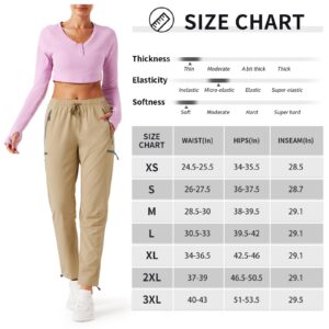 Women's Hiking Cargo Pants Outdoor Lightweight Quick Dry Water Resistant UPF 50+ Capris Pants with Zipper Pockets Khaki M