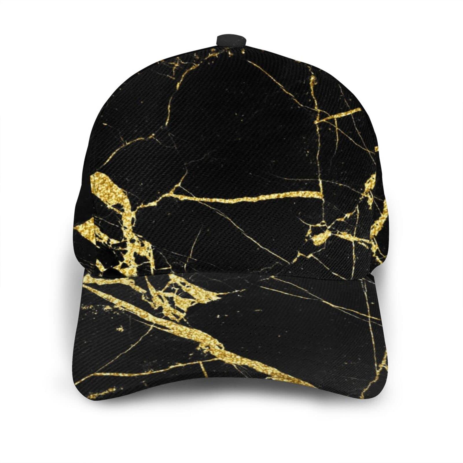 Classic Polo Style Baseball Cap Chic Black and Gold Marble Texture Adjustable Fits Men Women Low Profile Hat Unconstructed Dad Hat