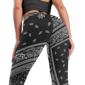 Wxkllsom Black Bandanas Leggings for Women High Waisted Butt Lifting Yoga Pants