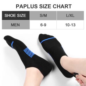 PAPLUS No Show Socks Men 6 Pairs, Non Slip Cushioned Low Cut Ankle Sock with Arch Support, Size 10-13