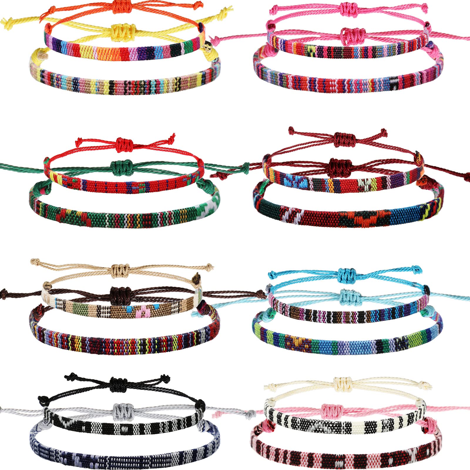 16 Pcs Boho Surfer Ankle Bracelet Set Surfer Bracelet Adjustable Waterproof Ethnic Bracelet Unisex Handmade Braided Bracelets Beach Colorful Thin String Rope Jewelry Festival Clothes Accessories