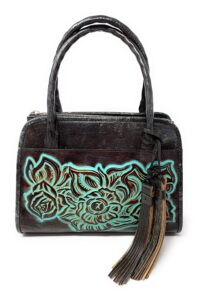 patricia nash tooled leather paris satchel, small, turquoise