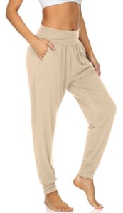 ueu women's plus size comfy high waist yoga jogger pants loose workout fitness lounge khaki harem women with pockets(light khaki, 3xl)