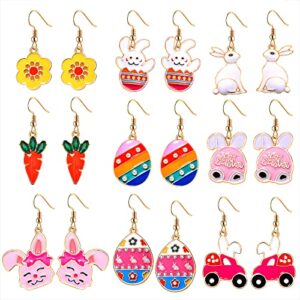 9 pairs easter earring set for women colorful egg carrot bunny drop dangle earrings cute spring flower earrings easter party holiday gifts (style1)