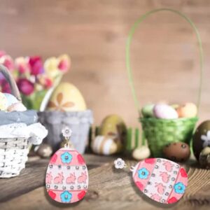 Easter Earrings Rhinestone Colorful Easter Egg Drop Dangle stud Earrings acrylic Egg and Bunny Earring for Women Holiday Party Jewelry (Pink)