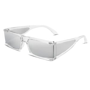 vanlinker cool rectangle sunglasses for women men cyber y2k shield flat top futuristic sun glasses trendy side lens shades silver mirrored vl9640