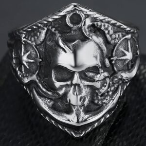 Jude Jewelers Stainless Steel Antique Vintage Gothic Skull Pirate Sailor Biker Halloween Party School Ring (Silver, 10)