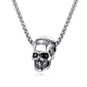 heavstjer punk jewelry stainless steel skull pendant cool necklace(steel)