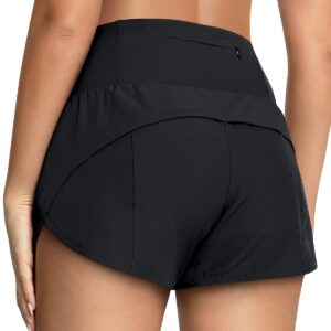 gym rainbow womens high waisted athletic shorts lightweight quick dry workout gym running shorts with pockets(#1 black,large)