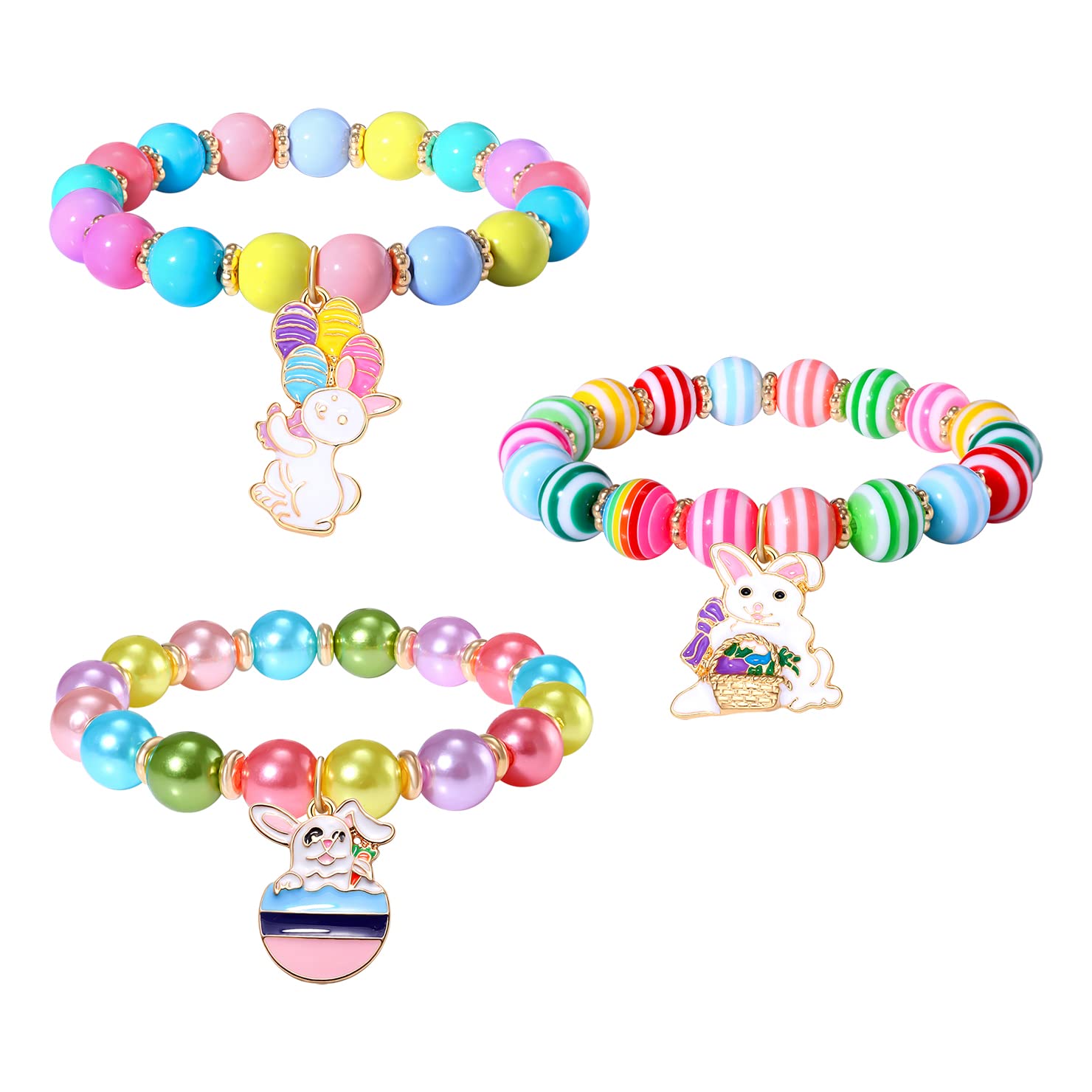 HEIDKRUEGER Beaded Bracelets Easter Charm Bracelet Set Rhinestone Colorful Bunny Egg Letter Beads Stretch Bracelets for Women Teen Girls Personalized Happy Easter Jewelry Gift