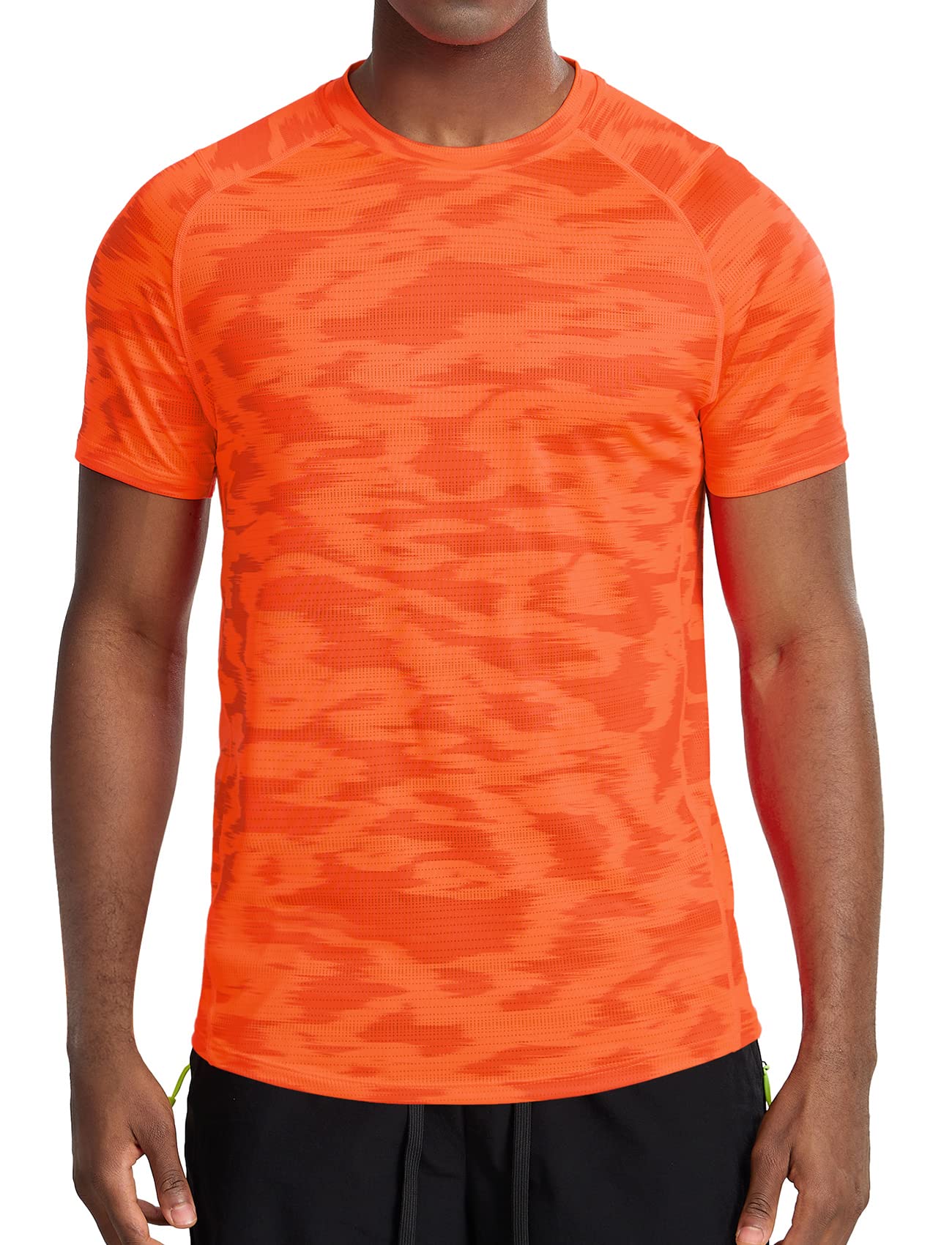 Workout Shirts Men Quick Dry-Short Sleeve Running Gym Shirt Athletic Fit Moisture Wicking Tees(Neon Orange,M)