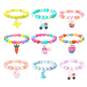 nvenf easter bracelets cute easter egg bunny charm bracelet for women colorful stackable beaded stretch bracelets holiday party favors jewelry set