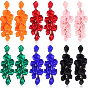 6 pairs long acrylic rose petal drop dangle earrings bohemian resin multicolored flower statement floral tassel earrings layered floral petal earrings for women bridal prom gifts (long style)