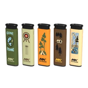 mk lighter outdoor series alpine set 5-pack assorted design multipurpose refillable, windproof flame, slip guard candle & bbq, prepping & camping supplies, survival lighters (explore)