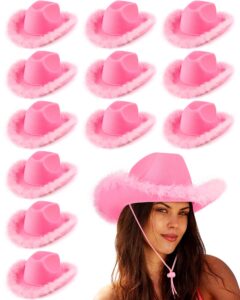 tarpop 12pcs cowgirl hat bulk with feather boa cowgirl hat for women wedding bachelorette party costume accessory(pink)