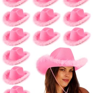 Tarpop 12pcs Cowgirl Hat Bulk with Feather Boa Cowgirl Hat for Women Wedding Bachelorette Party Costume Accessory(Pink)