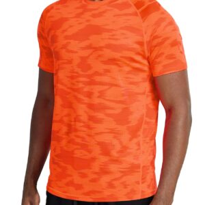 Workout Shirts Men Quick Dry-Short Sleeve Running Gym Shirt Athletic Fit Moisture Wicking Tees(Neon Orange,M)