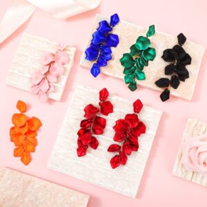 6 Pairs Long Acrylic Rose Petal Drop Dangle Earrings Bohemian Resin Multicolored Flower Statement Floral Tassel Earrings Layered Floral Petal Earrings for Women Bridal Prom Gifts (Long Style)