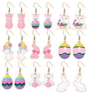 easter earrings for women enamel colorful bunny egg drop dangle earrings cute stylish spring earrings (9pcs easter dangle)