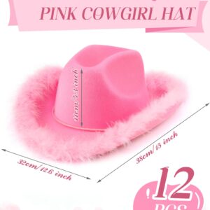 Tarpop 12pcs Cowgirl Hat Bulk with Feather Boa Cowgirl Hat for Women Wedding Bachelorette Party Costume Accessory(Pink)