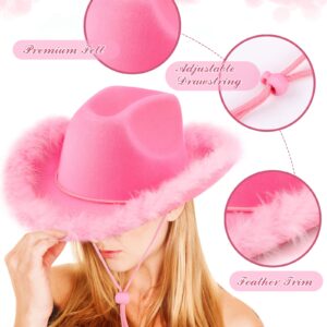 Tarpop 12pcs Cowgirl Hat Bulk with Feather Boa Cowgirl Hat for Women Wedding Bachelorette Party Costume Accessory(Pink)