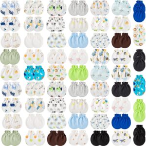 60 pairs newborn baby gloves infant no scratch elastic wrist infant soft gloves baby mittens for 0-6 months baby girls boys (cute style)