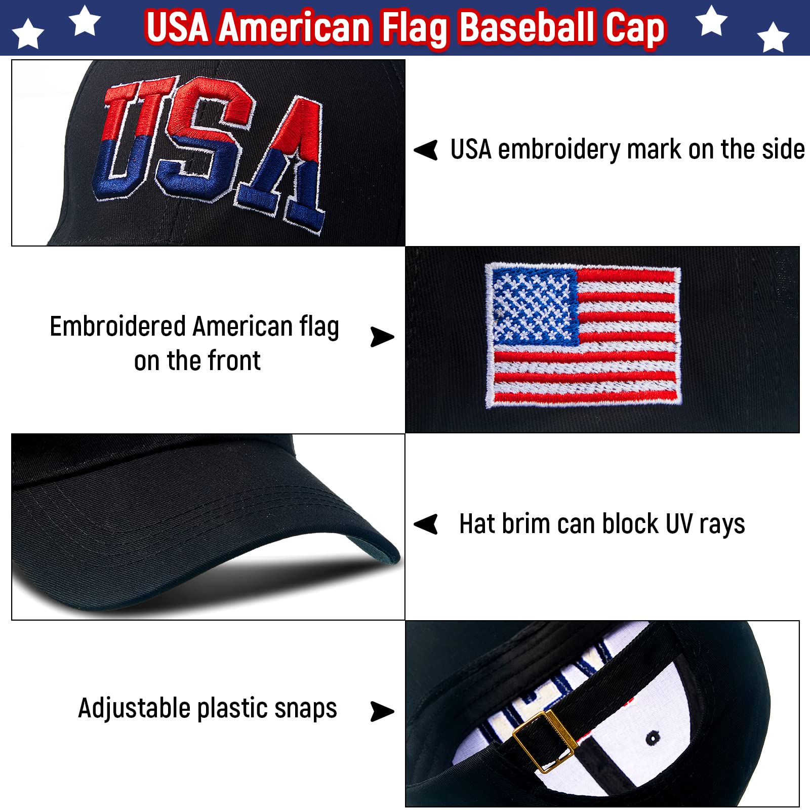 Zhanmai 4 Pieces Usa Hats for Men American Flag Baseball Cap Usa Flag Patriotic Tactical Hat Adjustable Embroidered Dad Hat for Men Women Teens