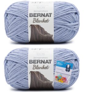 Bernat Yarn Bernat Blanket Yarn - Big Ball (10.5 oz) - Smokey Blue - 2 Pack Bundle with Bella's Crafts Stitch Markers