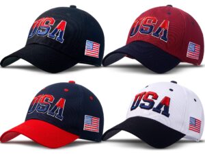 zhanmai 4 pieces usa hats for men american flag baseball cap usa flag patriotic tactical hat adjustable embroidered dad hat for men women teens