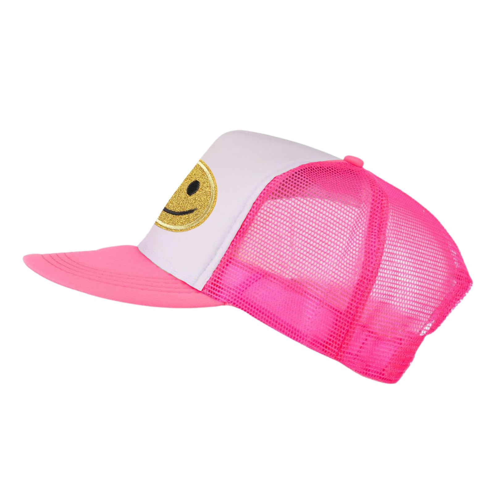 lycycse Smile Face Hat Womens Mesh Neon Trucker Hats with Sequins Smile Patch Preppy Hat Retro Baseball Cap