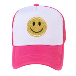 lycycse smile face hat womens mesh neon trucker hats with sequins smile patch preppy hat retro baseball cap