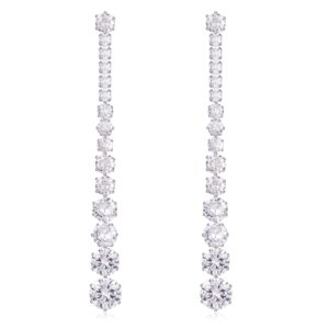 silver long crystal line copper earrings rhinestone statement chain dangle earrings for women bridal wedding party