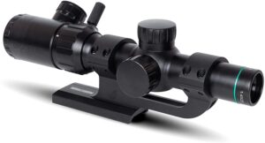 monstrum 1-4x20 rifle scope with rangefinder reticle | zr251 slim profile series offset scope mount | bundle