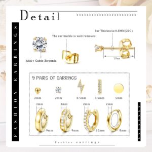 FASACCO Stud Huggies Earring Sets for Multiple Piercing Small Huggie Hoop Earrings Mini Gold Earrings Set