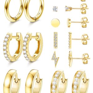 FASACCO Stud Huggies Earring Sets for Multiple Piercing Small Huggie Hoop Earrings Mini Gold Earrings Set