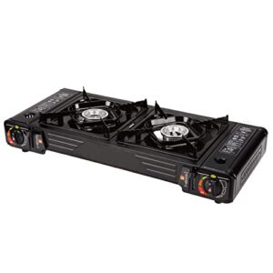 butane gas stove double burner 16,000 total btu - outdoor camping cookouts tailgating barbeque