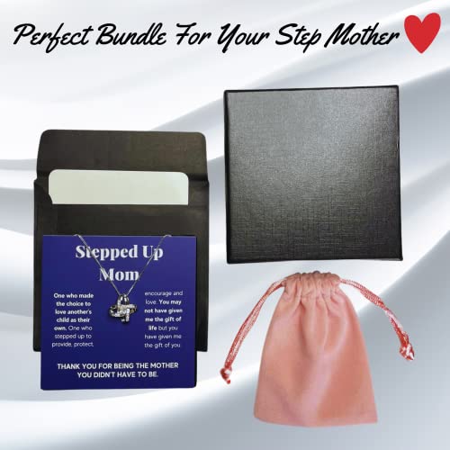 Bonus Mom Necklace Gifts Step Mom Mothers Day Gift Stepped Up Mom From Step Daughter Stepson To My Bonus Mom Pendant Jewelry Present with Message Card and Gift Box. Gift for Stepmom. Bonus Mom Gift.