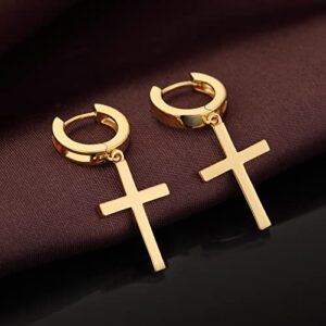 Gold Cross Earrings Men Cross Hoop Earrings Mens Cross Earrings Gold Cross Dangle Earrings for Women Mens Hoop Cross Earrings Gold Drop Cross Earrings Hypoallergenic Cross Earring 925 Silver