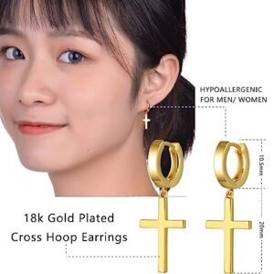 Gold Cross Earrings Men Cross Hoop Earrings Mens Cross Earrings Gold Cross Dangle Earrings for Women Mens Hoop Cross Earrings Gold Drop Cross Earrings Hypoallergenic Cross Earring 925 Silver