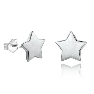 925 sterling silver star stud earrings 5mm-10mm options, stars studs brushed finish design hypoallergenic jewelry (5mm)