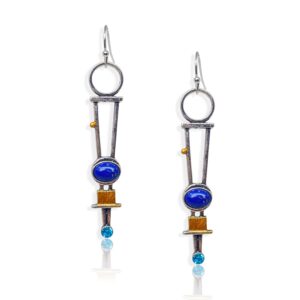 kafu handmade retro bohemian geometry long earrings circle with triangle links turquoise silver dangle drop earrings for women jewellery gifts (style-1)