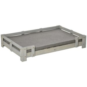 pawhut large dog bed with soft foam cushion, wooden dog couch with roomy surface, elevated, slate gray