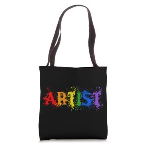 artist paint splatter rainbow, art painter, gay pride colors tote bag