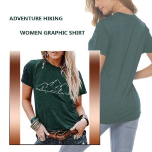 Adventure Mountain for Women Funny Cotton Short Sleeve Print Letter Loose Casual Hiking Athletic Workout Tee Tops, Green XL