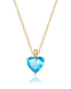 middlux gold heart necklace, charm necklace, march birthstone jewelry, march birthstone necklace, aquamarine necklace, march birthday gifts for women