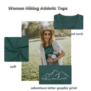 Adventure Mountain for Women Funny Cotton Short Sleeve Print Letter Loose Casual Hiking Athletic Workout Tee Tops, Green XL