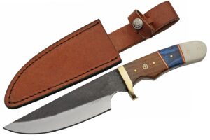 szco supplies 10.5” bone/wood handled full tang outdoor hunting knife with leather sheath