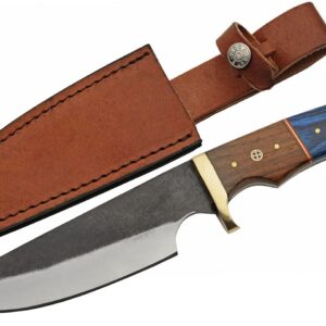 SZCO Supplies 10.5” Bone/Wood Handled Full Tang Outdoor Hunting Knife With Leather Sheath