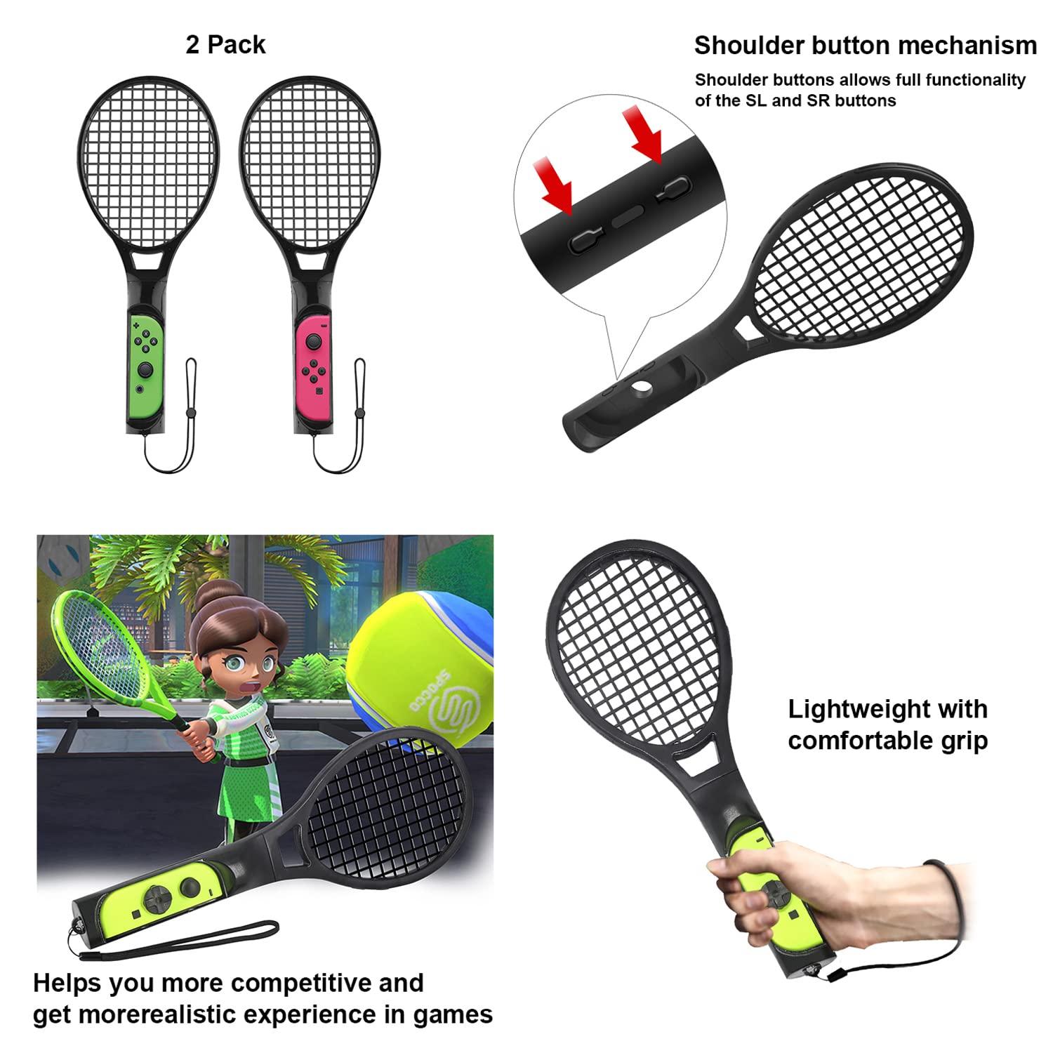 Ermorgen Switch Sports Accessories Bundle, 9 in 1 Kit for Switch & Switch OLED, Joycon Grip for Sport Game, Leg Straps & Wrist Strap, Tennis Badminton Rackets, Golf Club and Sword Controller