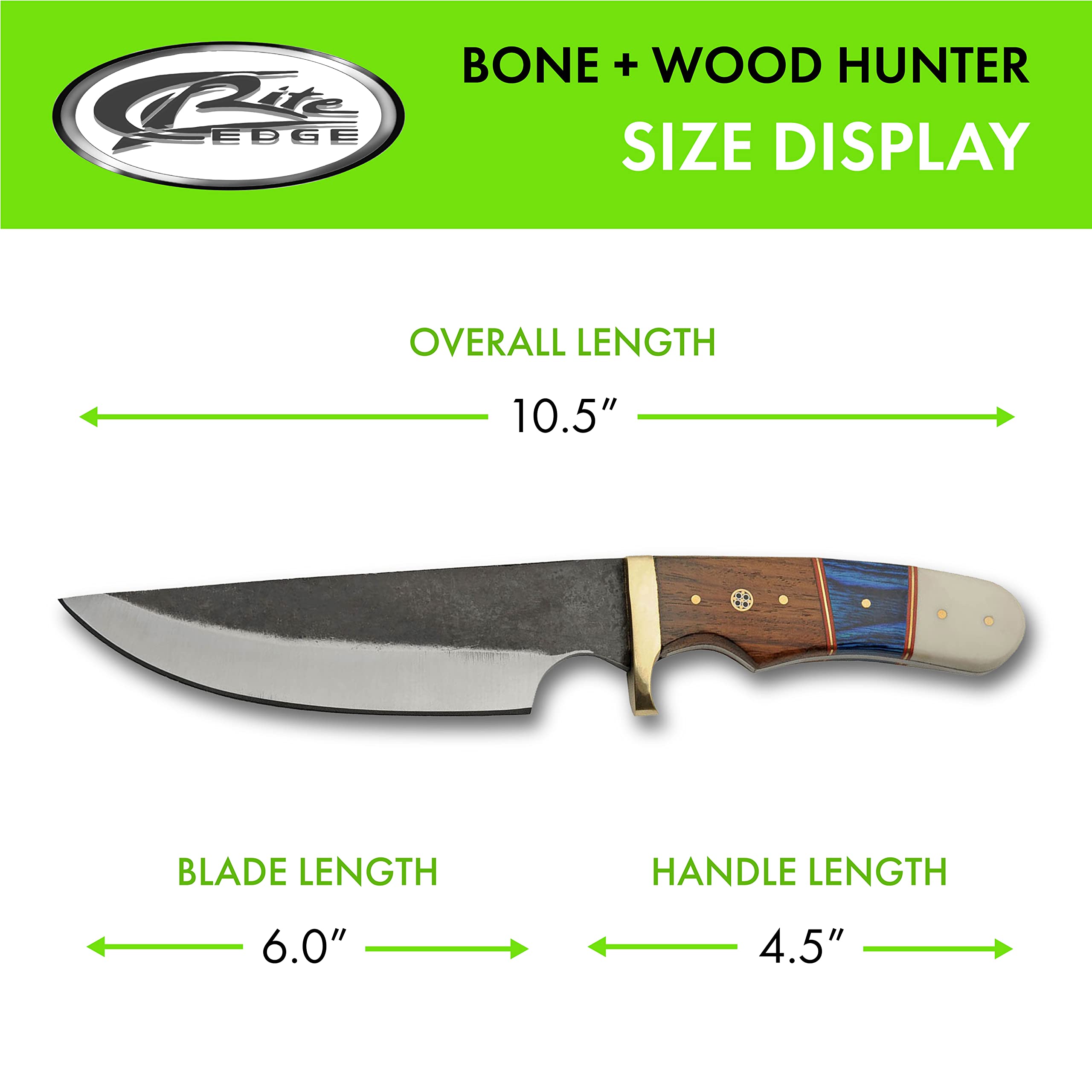 SZCO Supplies 10.5” Bone/Wood Handled Full Tang Outdoor Hunting Knife With Leather Sheath